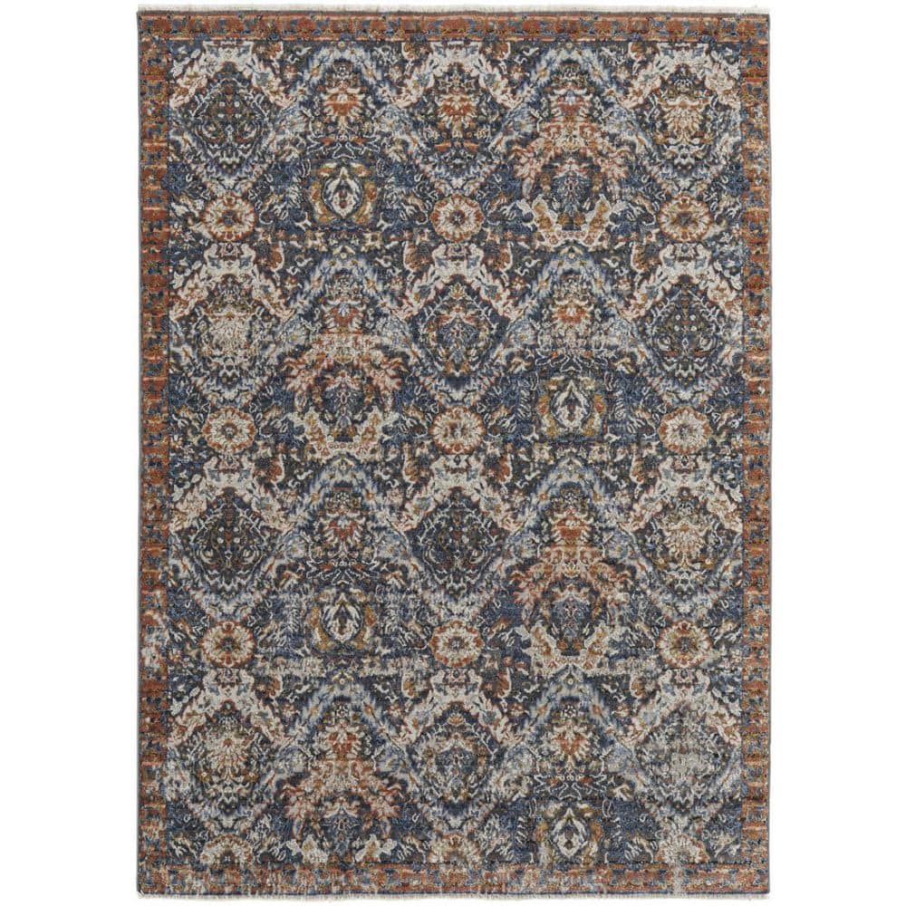 HomeRoots 5 ft. x 8 ft. Blue and Orange Floral Area Rug 2000513990 ...