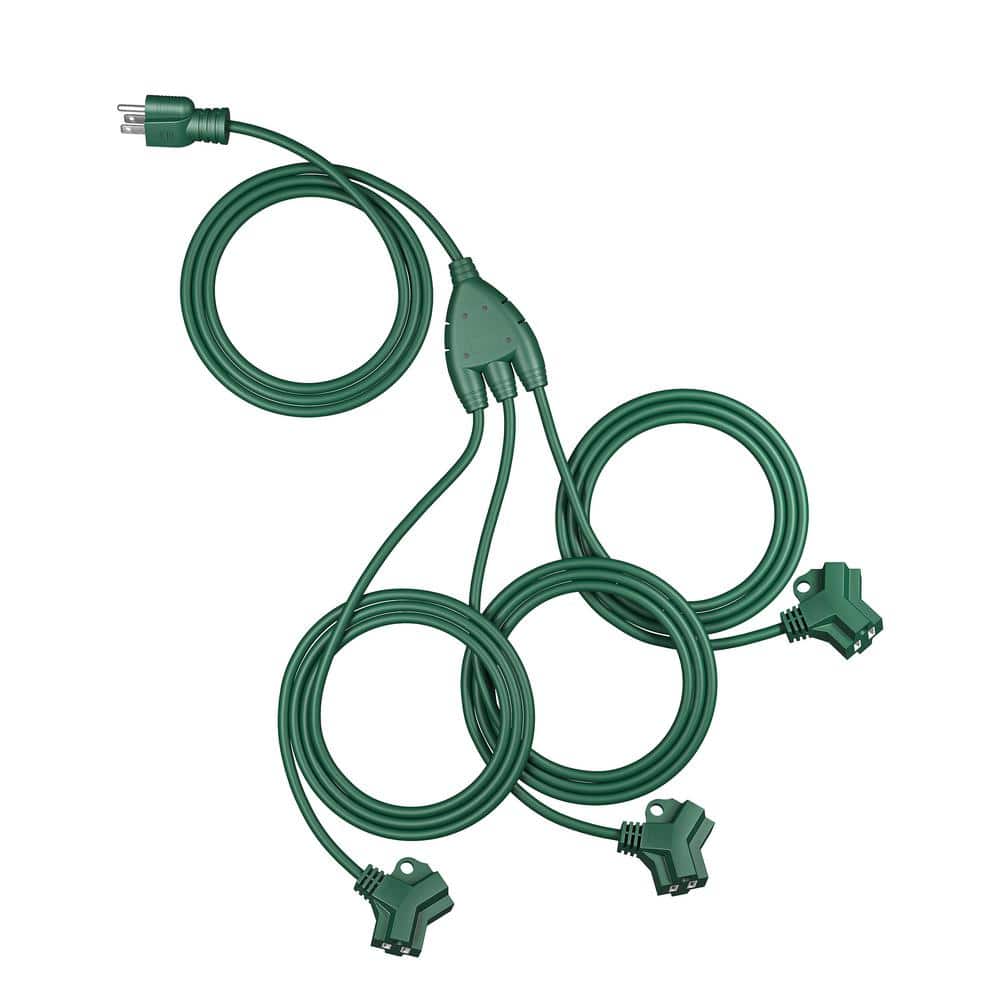DEWENWILS 25 ft. 16/3 SJTW Outdoor Extension Cord with 1 to 3 Splitter and Safety Cover, Green ...