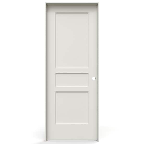JELD-WEN 30 in. x 80 in. 3 Panel Flat Left-Handed Solid Core Primed ...