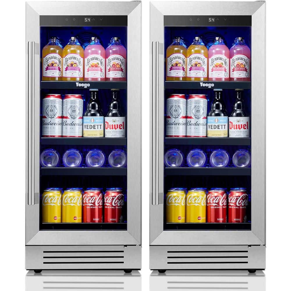 Yeego 30 in. Dual Zone 160-Cans Beverage Cooler in Black/Stainless Steel Side-by-Side Built-In ...