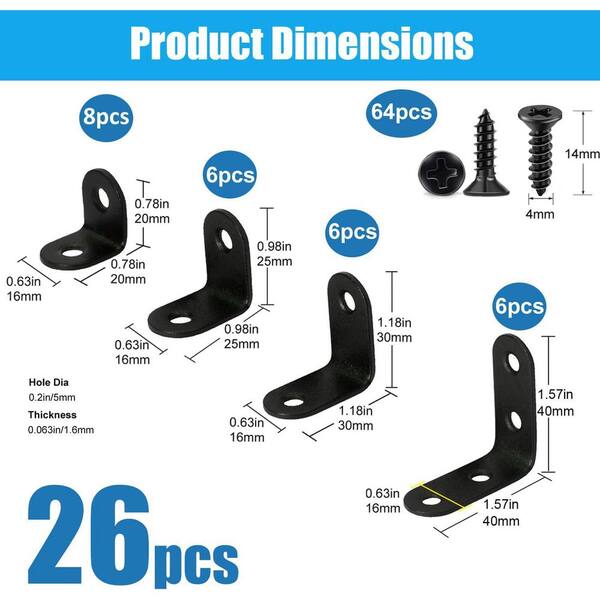 KIWDZFU 26 PCS Corner Bracket Brace Set Stainless Steel 90-Degree ...