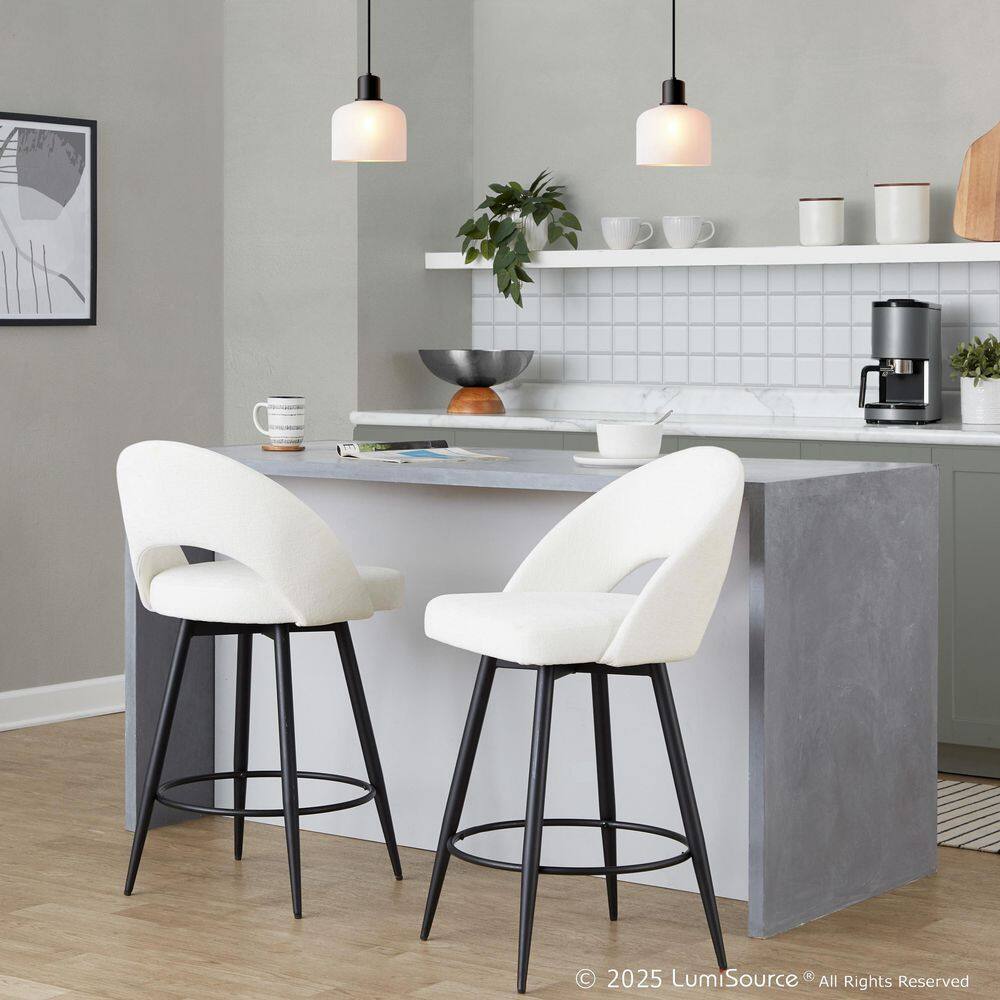 Lumisource Renee Upholstered 38" H Cream Fabric & Black Metal Fixed ...