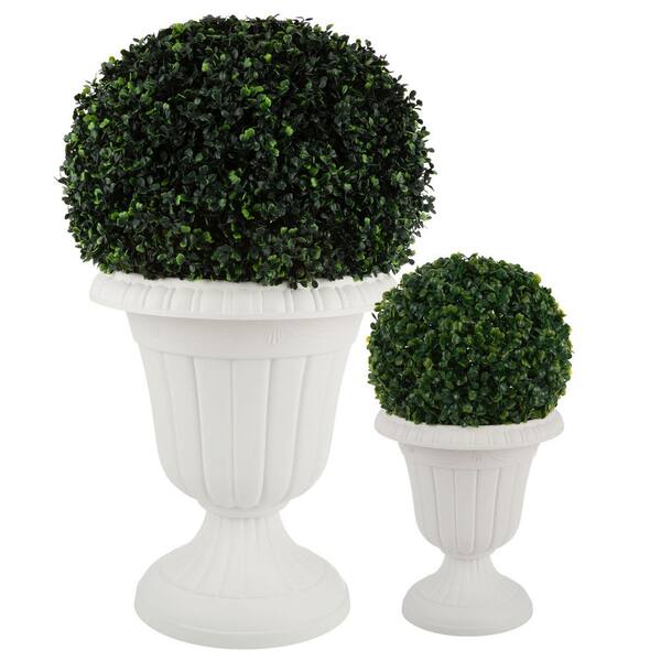 Pure Garden 16 in. W x 18 in. H-in. Plastic Urn Planter 2-Pack, White ...