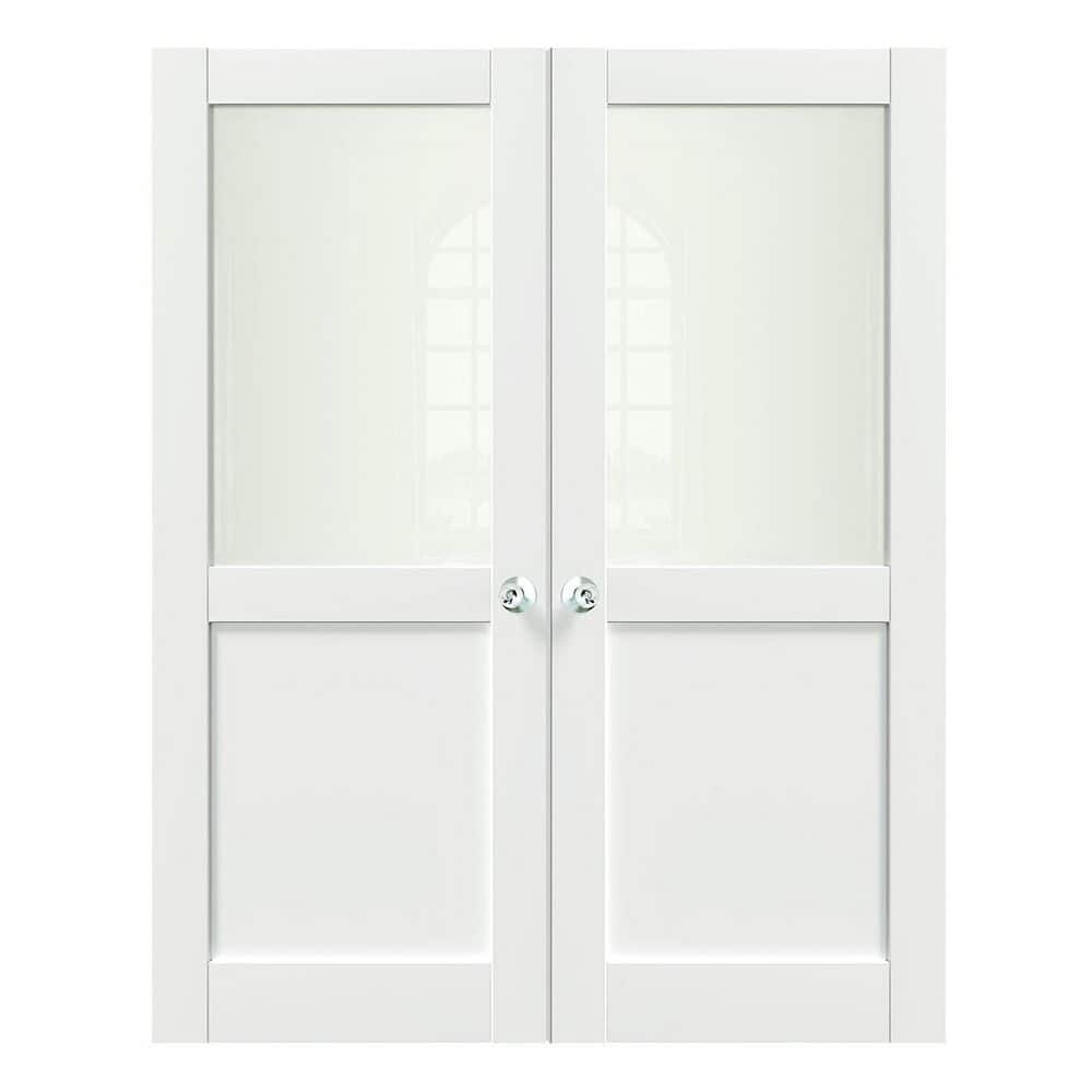 TENONER 64 in. x 80 in. MDF Composite, Primed, White, 1/2 Lite, Frosted ...