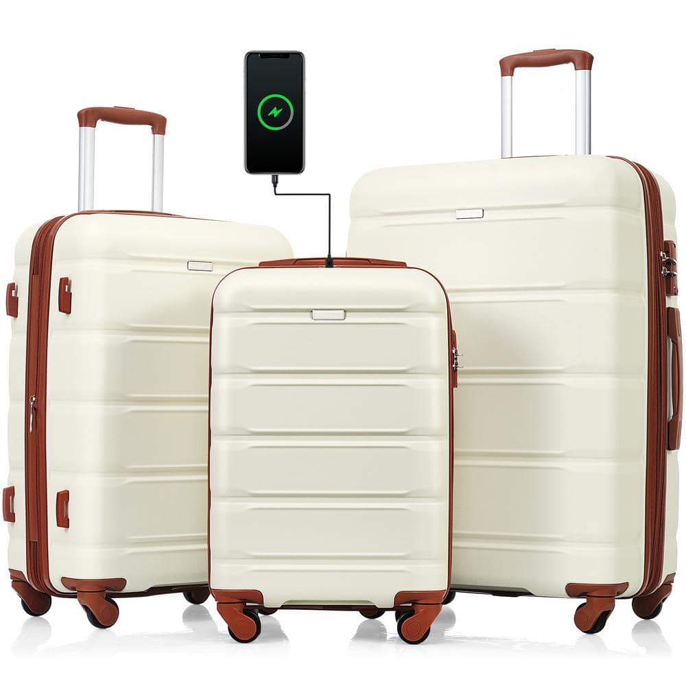 Adrinfly High-Quality Airline Certified Carry-On 3-Piece Beige Luggage ...