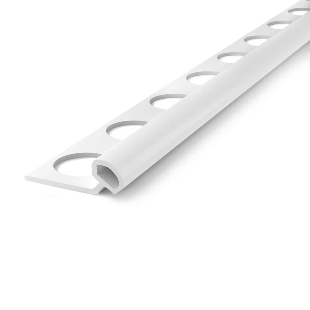 TrimMaster White 5/16 in. x 98-1/2 in. PVC Bullnose Tile Edging Trim ...