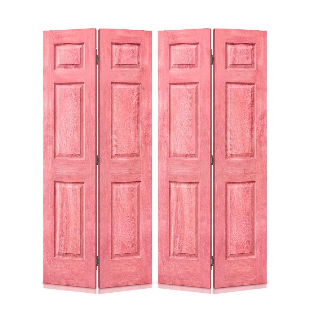 CALHOME 60 in. x 80 in. Antique Red Stain 6 Panel MDF Composite Bi-Fold ...