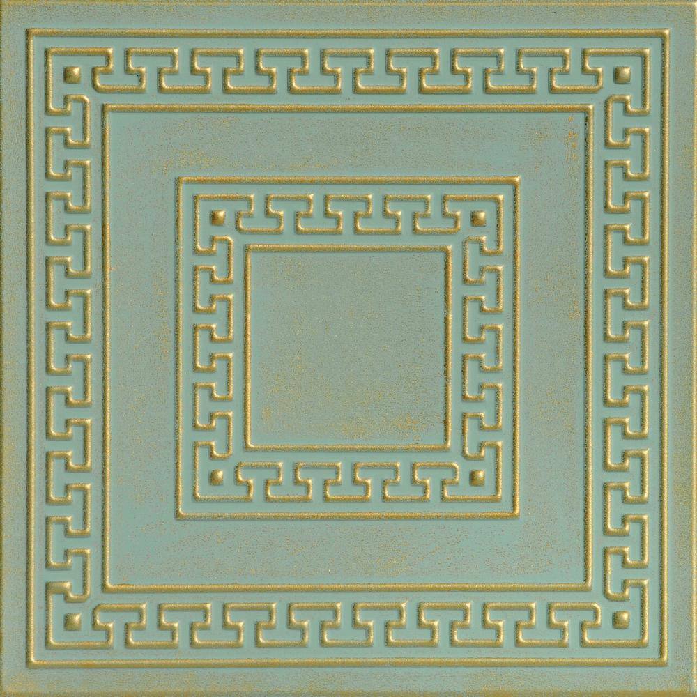A La Maison Ceilings Greek Key Gold Moss 1.6 ft. x 1.6 ft. Decorative ...