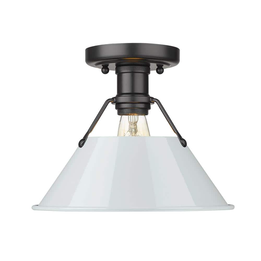 Golden Lighting Orwell 10 in. 1-Light Matte Black and Dusky Blue Flush ...