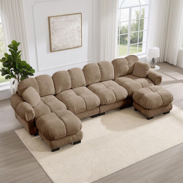Boyel Living 131.5 in. W Round Arm 6-piece Chenille Sectional Sofa in ...