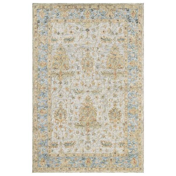 LR Home Glenis Blue/Taupe/Cream 9 ft. x 12 ft. Traditional Floral ...