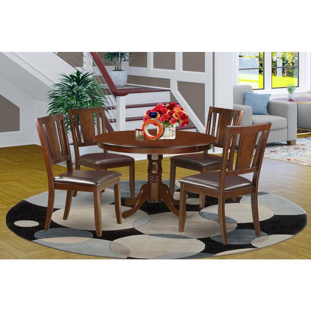 East West Furniture 5-Piece Round Mahogany Finish Solid Wood Top Dining ...