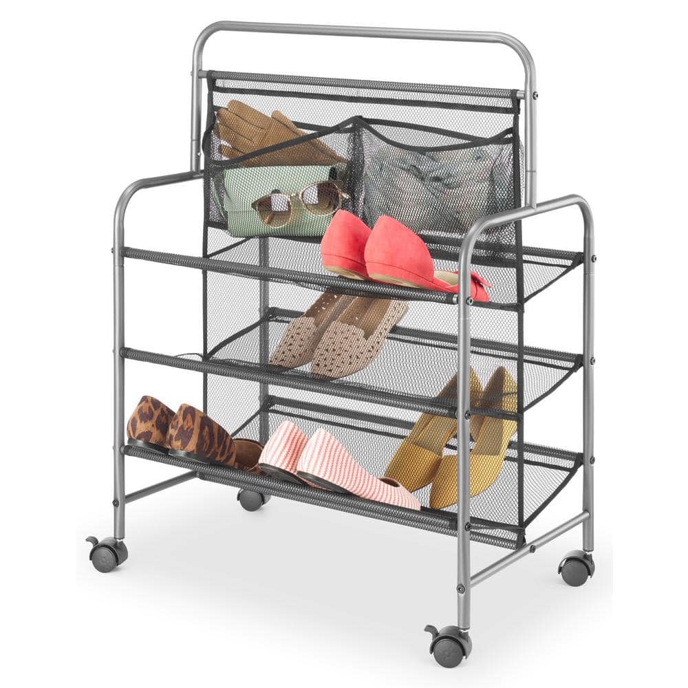 Whitmor 31.7 in. H 18-Pair 2-Sided Rolling Shoe Rack Gunmetal Gray ...