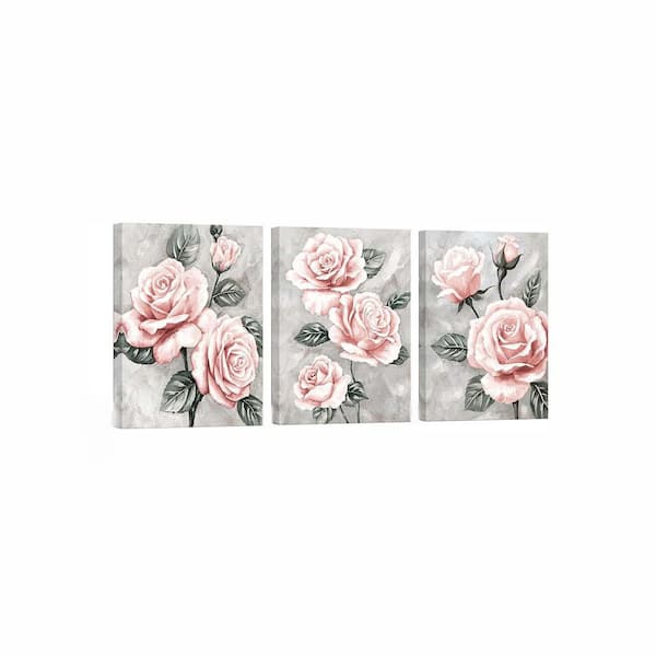 3 Pieces Pink Rose Flower Wall Art Paintings EEB0D7MKMQJK - The Home Depot