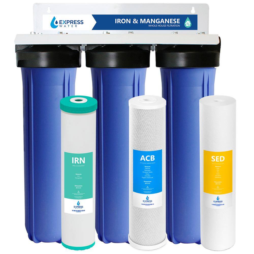 Express Water Iron Filter Whole House Water Filter System 3-Stage Water Filtration-Reduces Iron ...