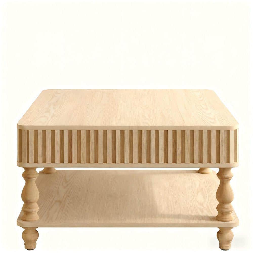 31.5 in. Natural Brown Square Fluted Lift-Top Wood Coffee Table with ...