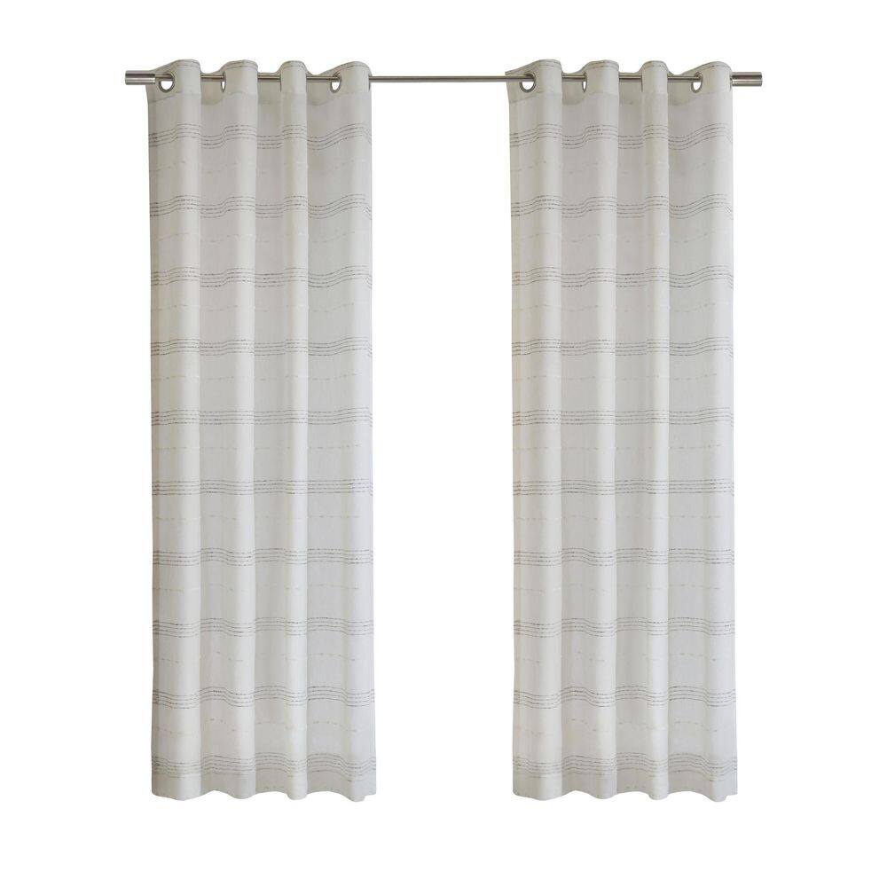Habitat Jasper White Polyester Faux Linen 52 in. W x 84 in. L Grommet ...