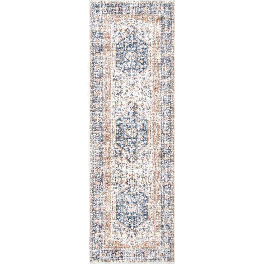 nuLOOM Jacquie Vintage Floral Blue 3 ft. x 8 ft. Runner Rug RZAB07B ...