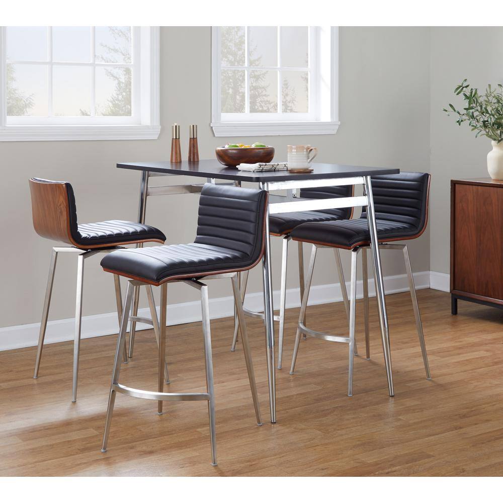 Lumisource Marcel-Mason 5-Pc Black Faux Leather Walnut Wood Stainless ...