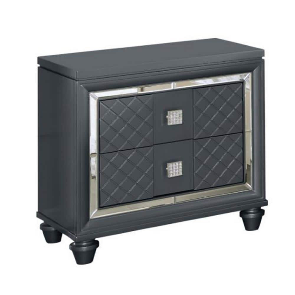 Benjara Seri Charcoal Gray and Silver 2 Drawer 17.01 in. W Nightstand ...