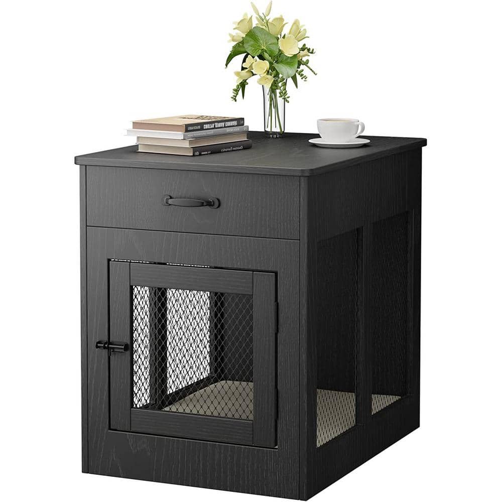 WIAWG Black Dog Crate Furniture with Drawer, Wooden Dog Kennel End ...