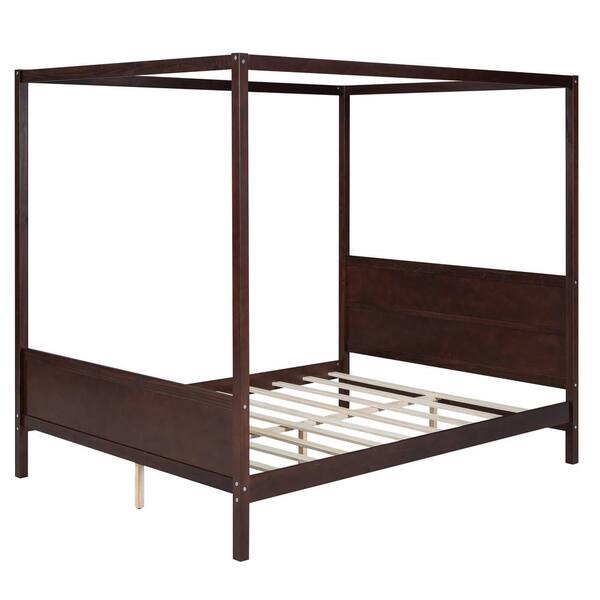 Harper And Bright Designs Espresso Brown Wood Frame Queen Size Canopy