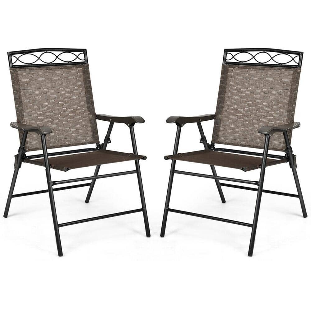 Gymax Steel Frame Folding Patio Garden Outdoor Chairs with Armrest ...