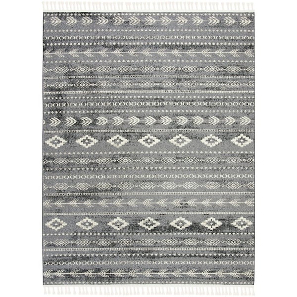 SAFAVIEH Marrakesh 9 ft. x 12 ft. Navy/Gray Striped Diamond Aztec Area ...