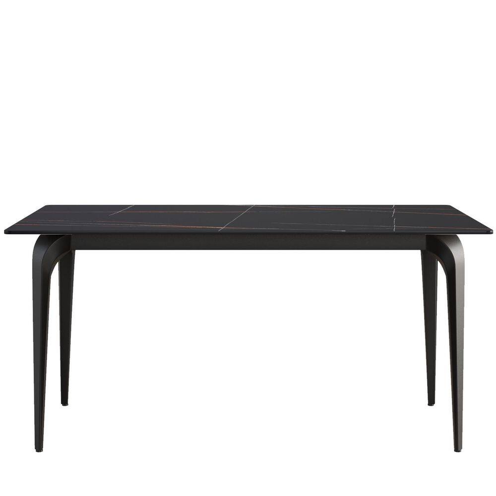 Magic Home 63 in. Luxury Sintered Stone Rectangle Black Top Black Metal ...