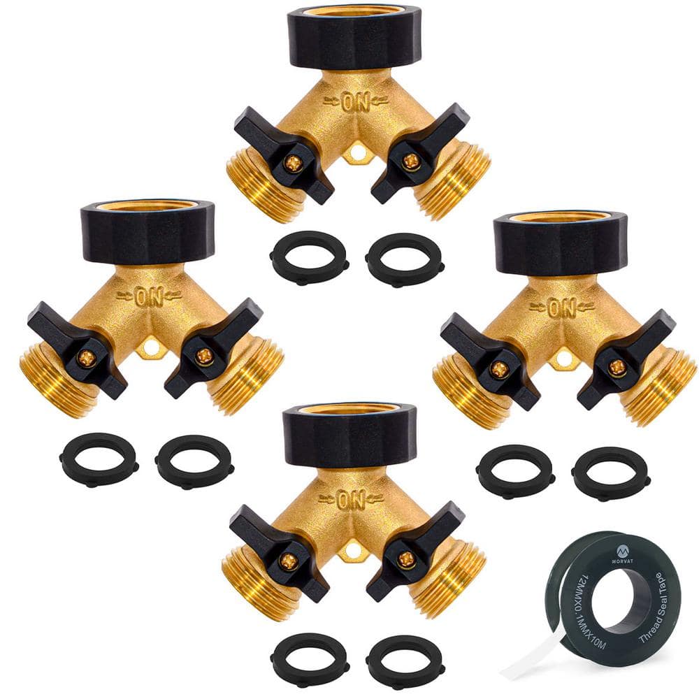 Morvat Heavy-Duty Brass and Rubber 2-Way Garden Hose Y Splitter, (4 ...