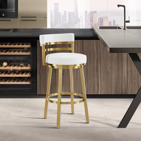 Armen Living Madrid 26 in. White Metal Counter Stool with Faux Leather ...
