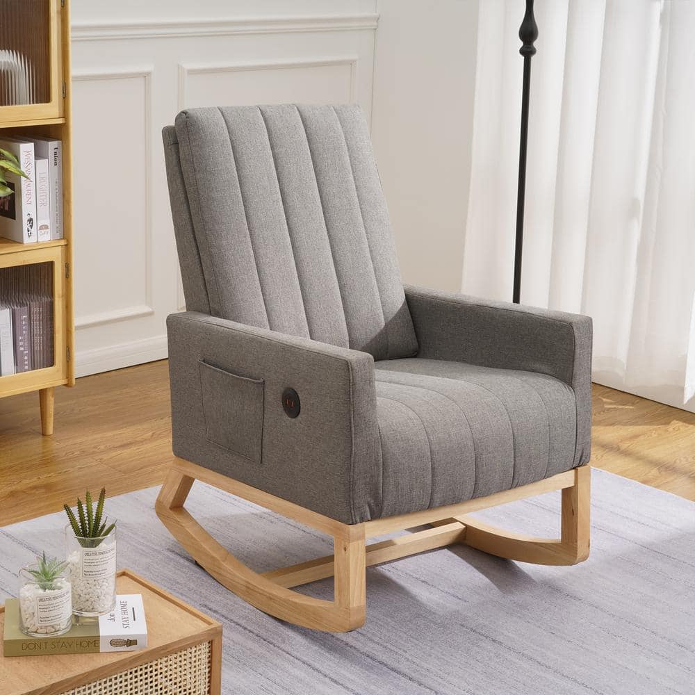 VECELO Ergonomic Wooden Rocking Chair with USB Charging - Perfect for ...