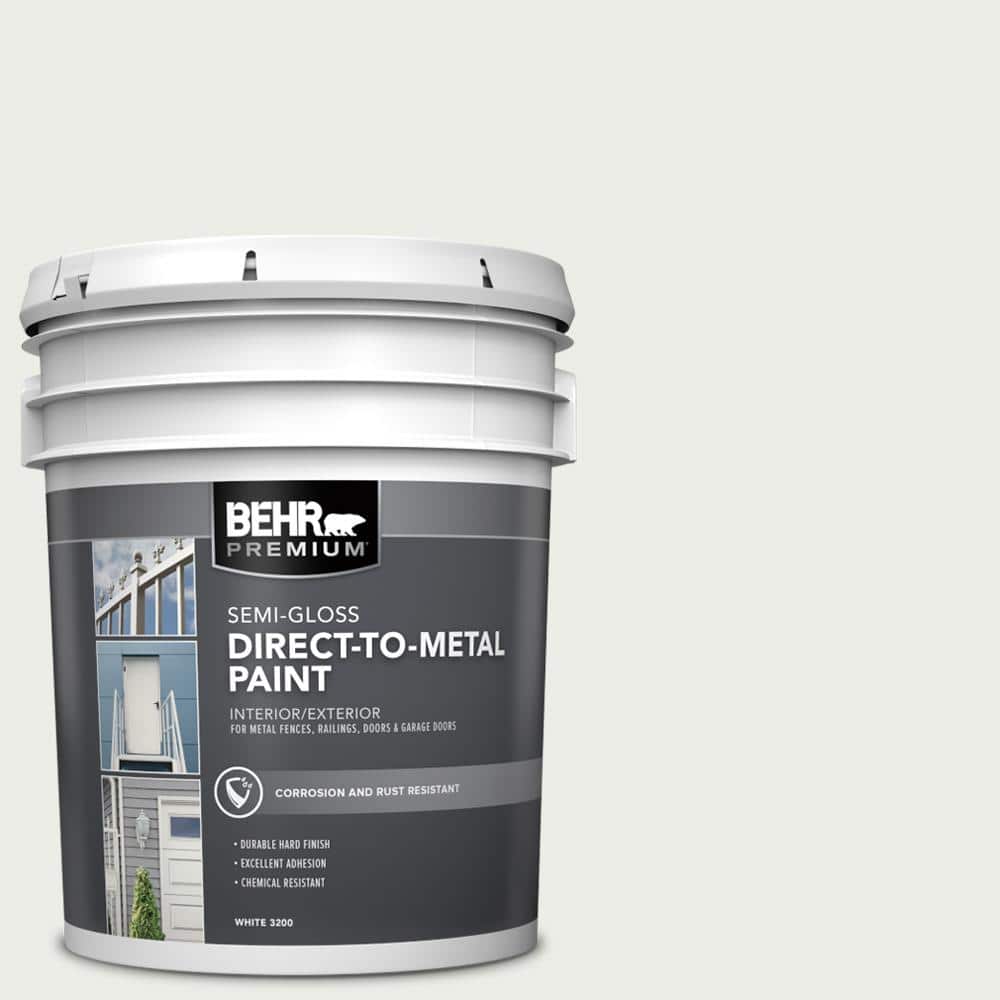 BEHR PREMIUM 5 gal. #52 White Semi-Gloss Direct to Metal Interior ...