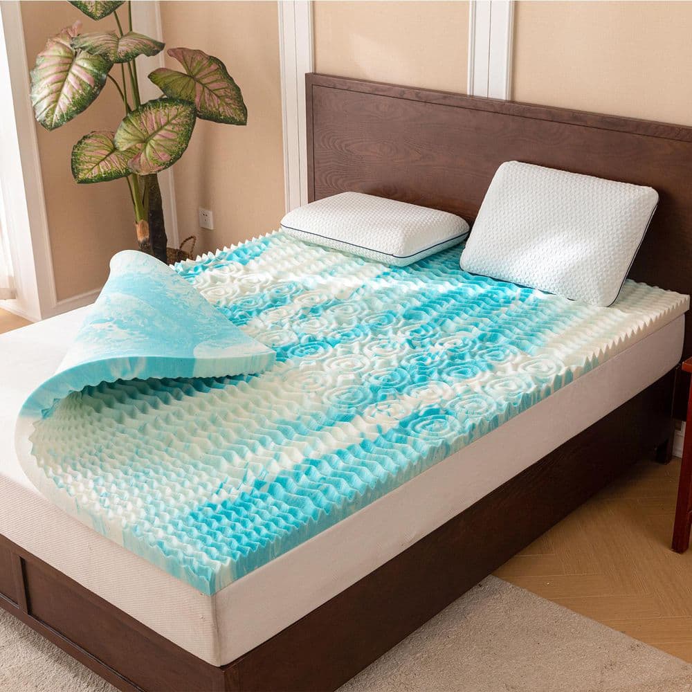 Wellos Blue 5-Zone Embossed Design 2 in. Full Gel Memory Foam Mattress ...