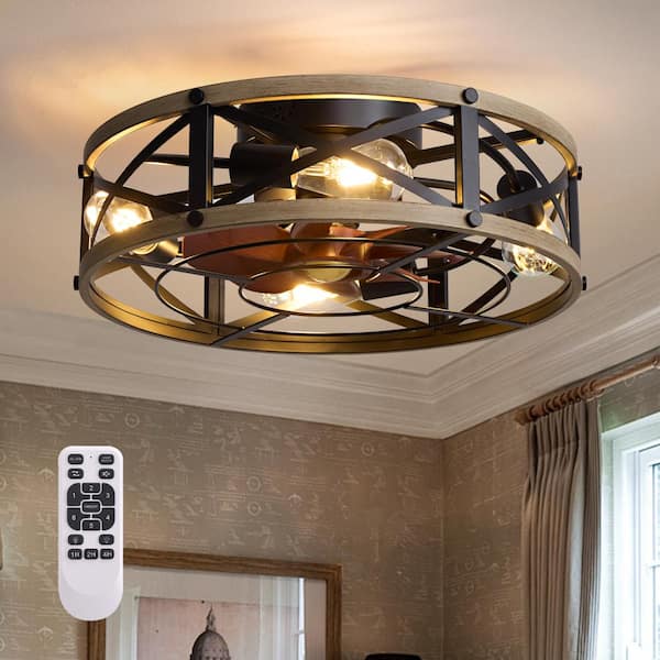 LuminFan 20 In. Brown Famrhouse Flush Mount Ceiling Fan with Lights and ...
