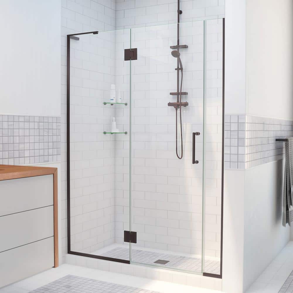 DreamLine Unidoor-X 53 to 53.5 in. x 72 in. Frameless Hinged Shower Door in Oil Rubbed Bronze ...