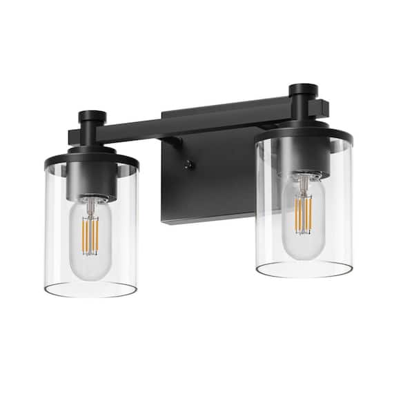 Briignite 14 in. Black 2-Light Modern Bathroom Vanity Light for ...