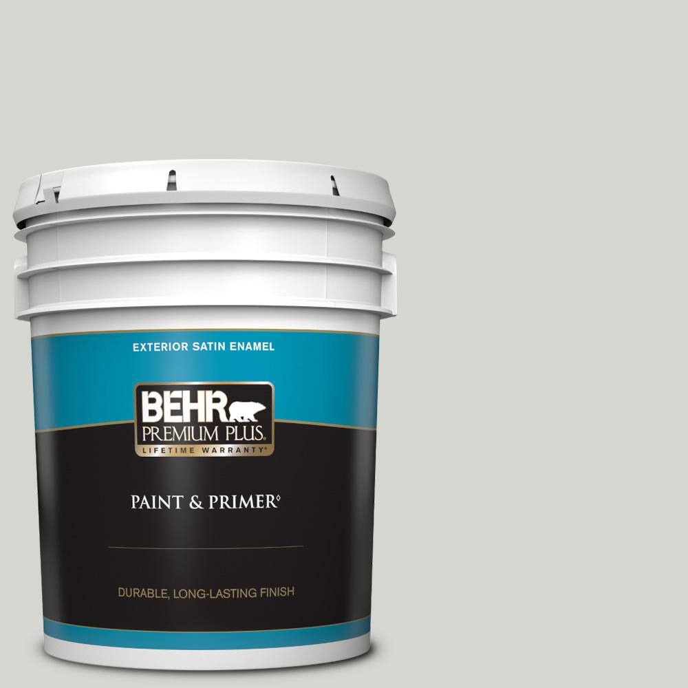 BEHR PREMIUM PLUS 5 gal. #T17-01 Close Knit Satin Enamel Exterior Paint ...
