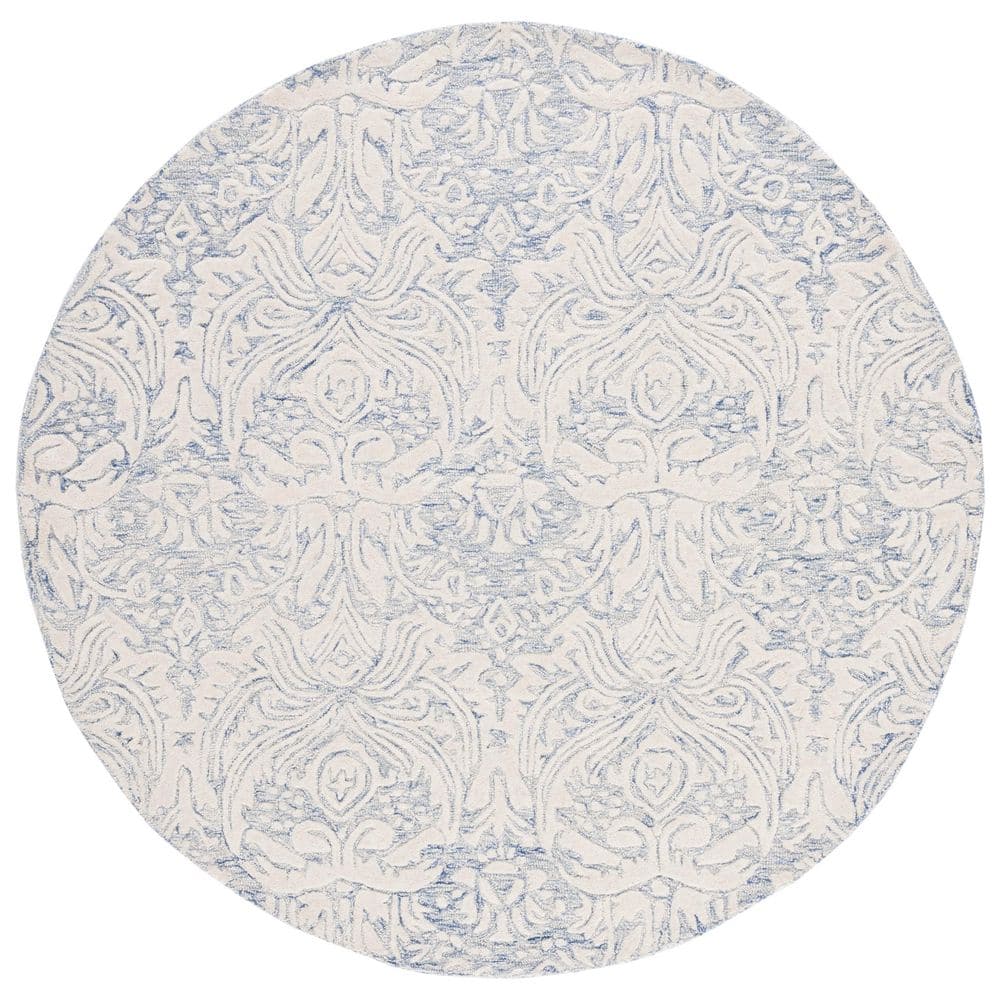 SAFAVIEH Metro Blue/Ivory 6 ft. x 6 ft. High-Low Floral Round Area Rug ...