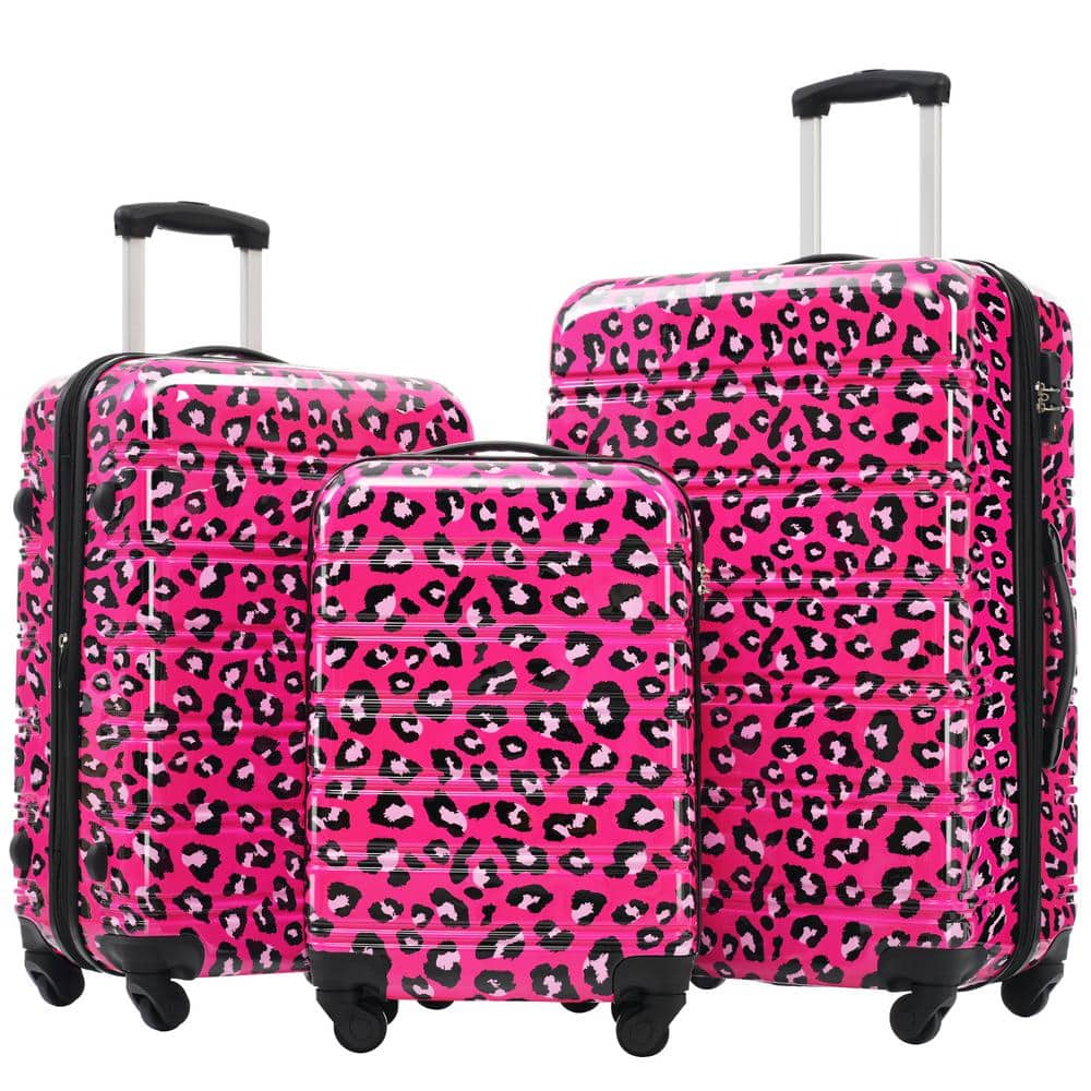 Tatahance 3-Piece Hot Pink Leopard Hardside Spinner Luggage Set with ...