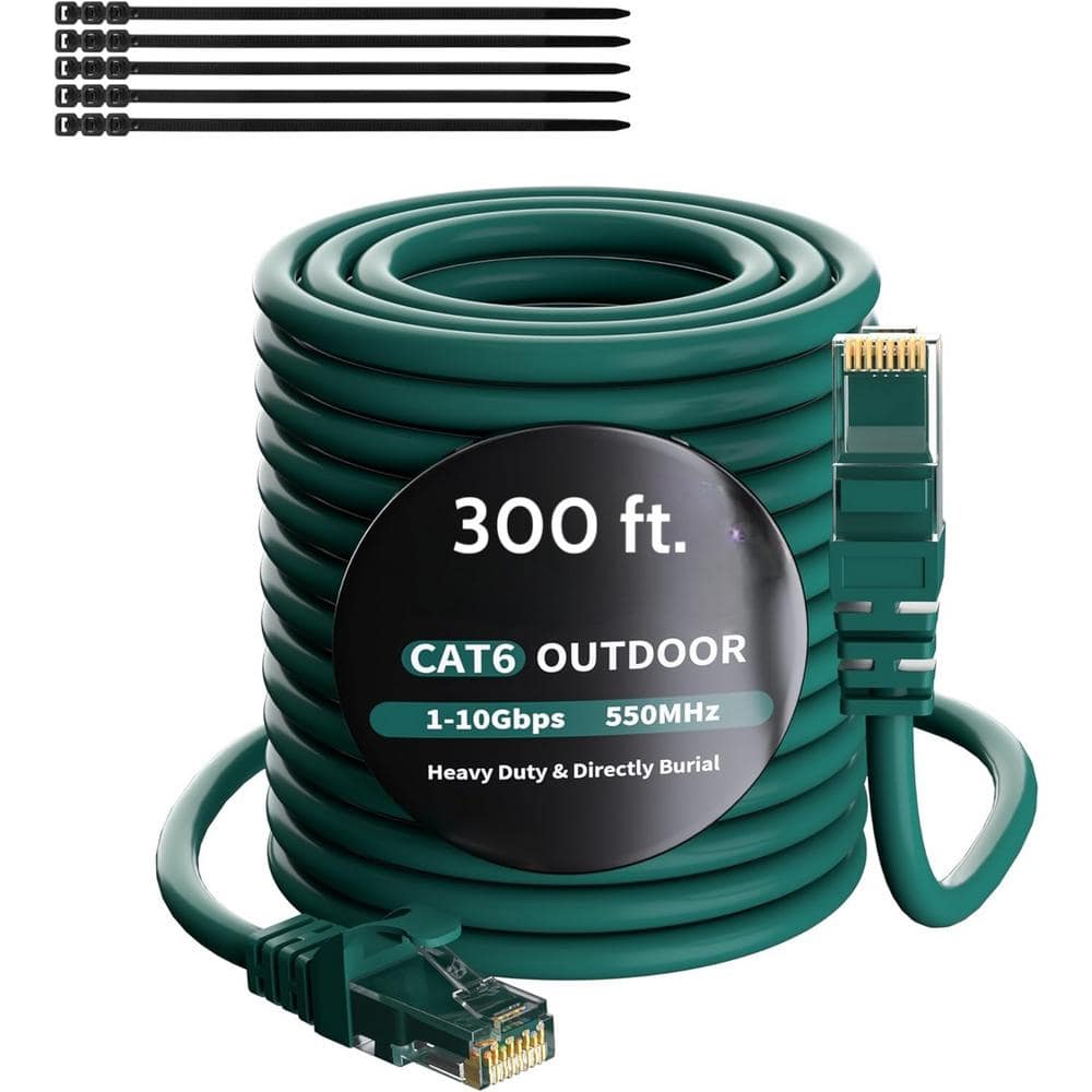 EKIEUDL 300 ft. Gold Plated Cat 6 Outdoor Heavy Duty Waterproof RJ45 ...