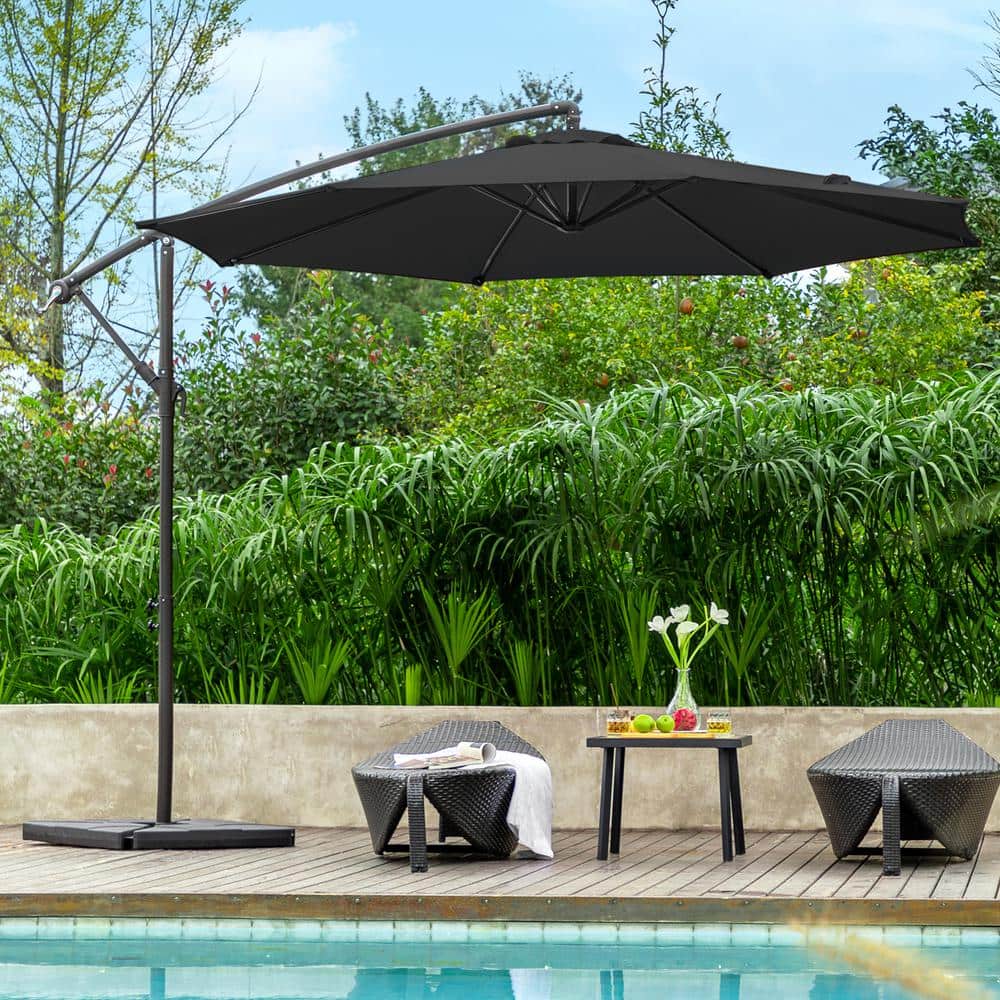 JEAREY 10 ft. Steel Cantilever Patio Umbrella with weighted base in ...