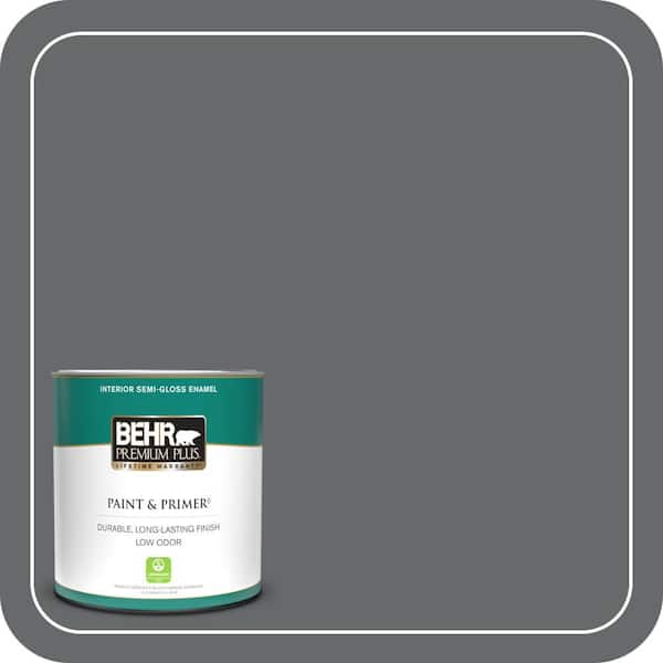 BEHR PREMIUM PLUS 1 qt. #PPU26-02 Imperial Gray Semi-Gloss Enamel Low ...