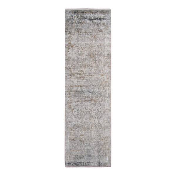 Amer Rugs VENICE 3 ft. x 9 ft. 10 in. Gray/Gold Bordered Pattern Runner ...
