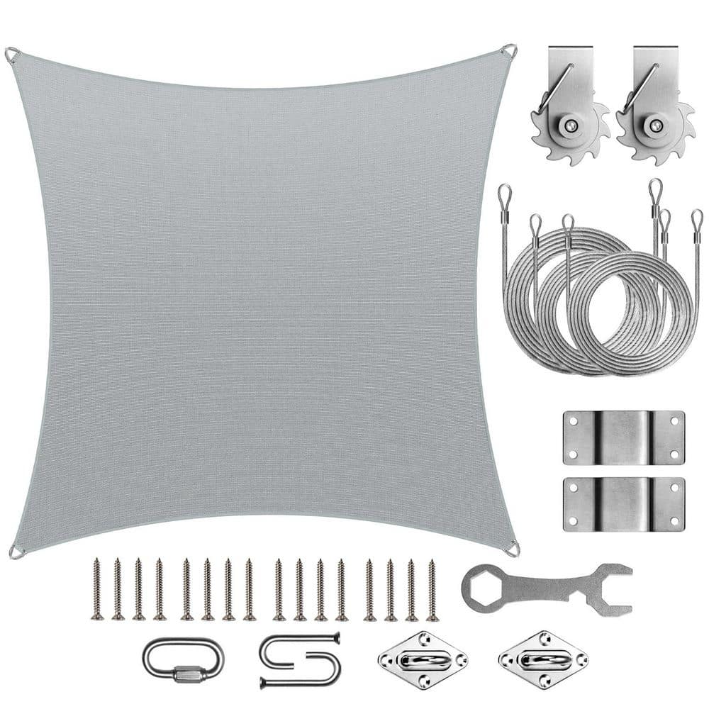 AMGO Pro Ring 18 ft. x 18 ft. Square Sun Shade Sail with Hardware TAWAL ...