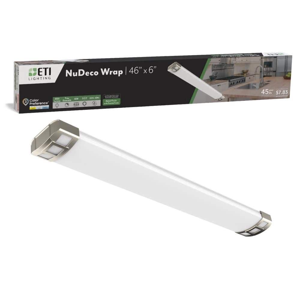 ETI LIGHTING NuDeco 4 ft. x 6 in. Brushed Nickel Craftsman Style LED Wraparound Light Fixture ...