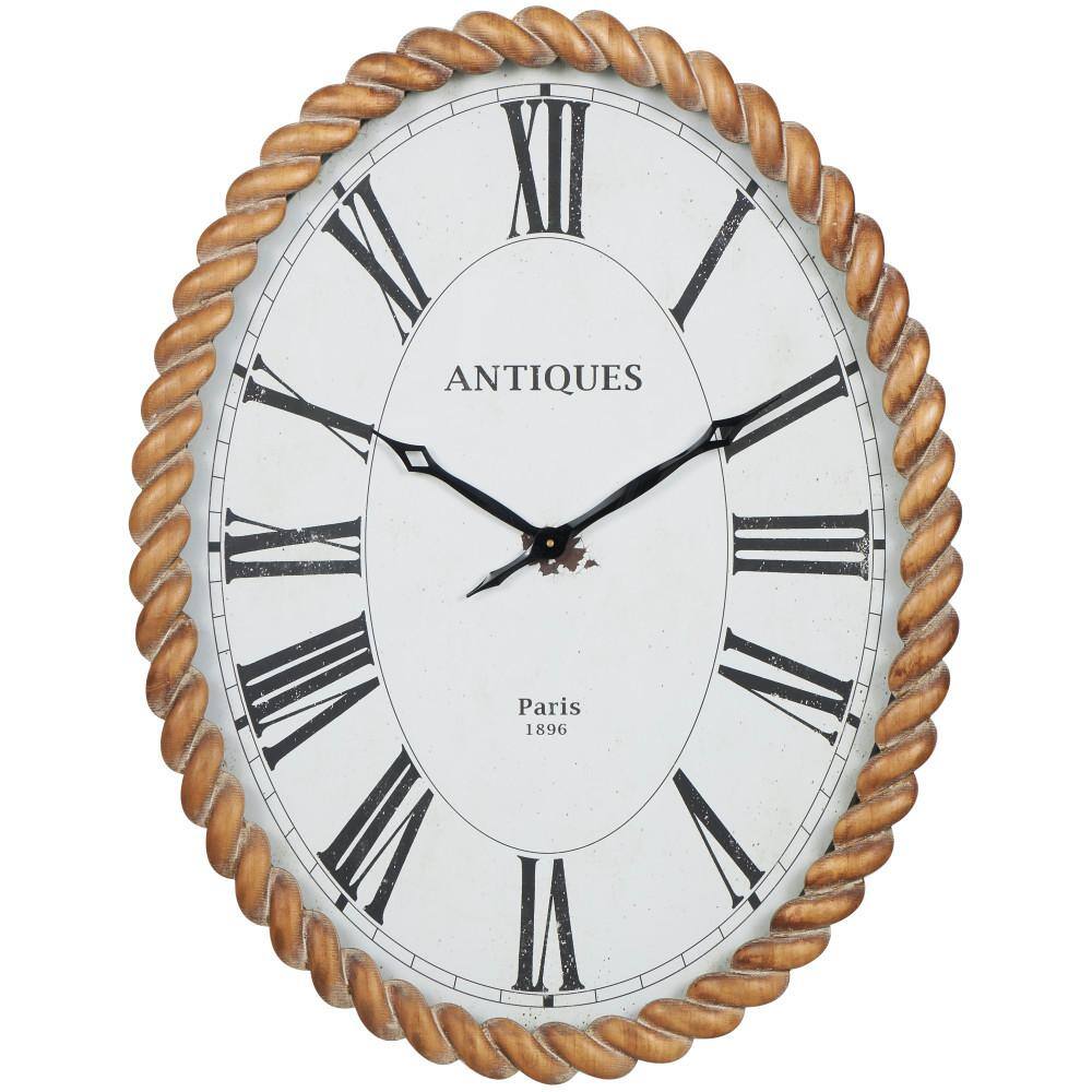 Litton Lane Brown Wooden Twisted Frame Wall Clock with White Backing ...