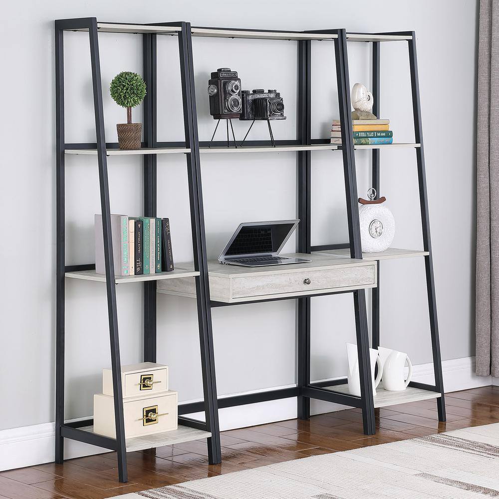 Coaster Pinckard 3-Piece 33 in. Gray Stone and Black Ladder Desk Set ...