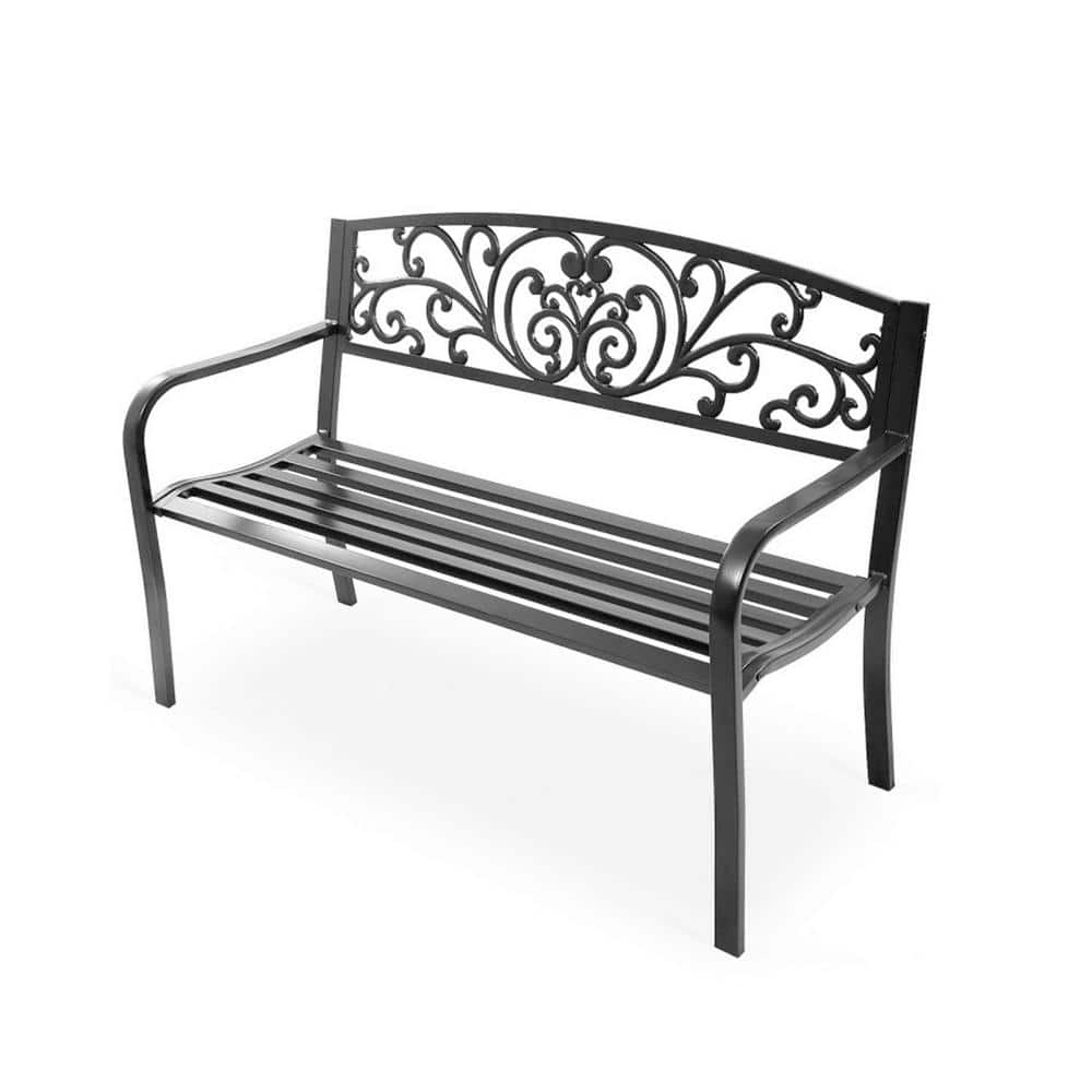 Cisvio 50 in. Metal Patio Park Steel Frame Cast Iron Backrest Bench ...