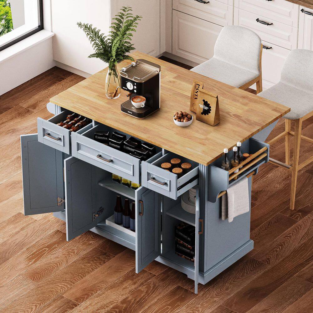 JimsMaison 54 in. Grey MDF Kitchen Cart with Drop Leaf JMKKKC3554GR ...